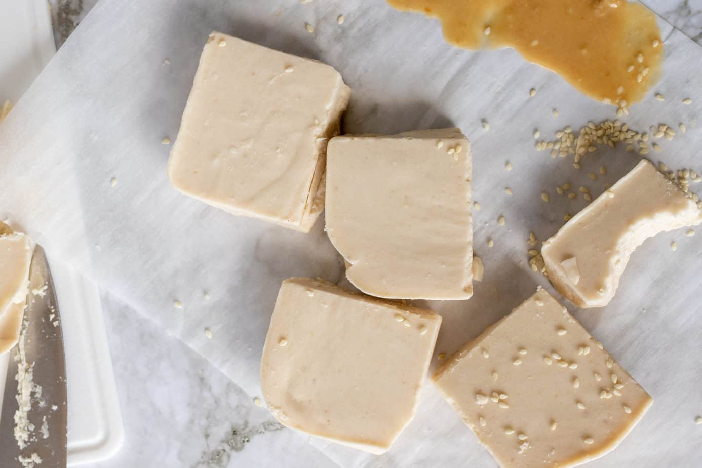 Vanilla Tahini Keto Fudge (Raw, Paleo, Dairy Free, Nut Free)