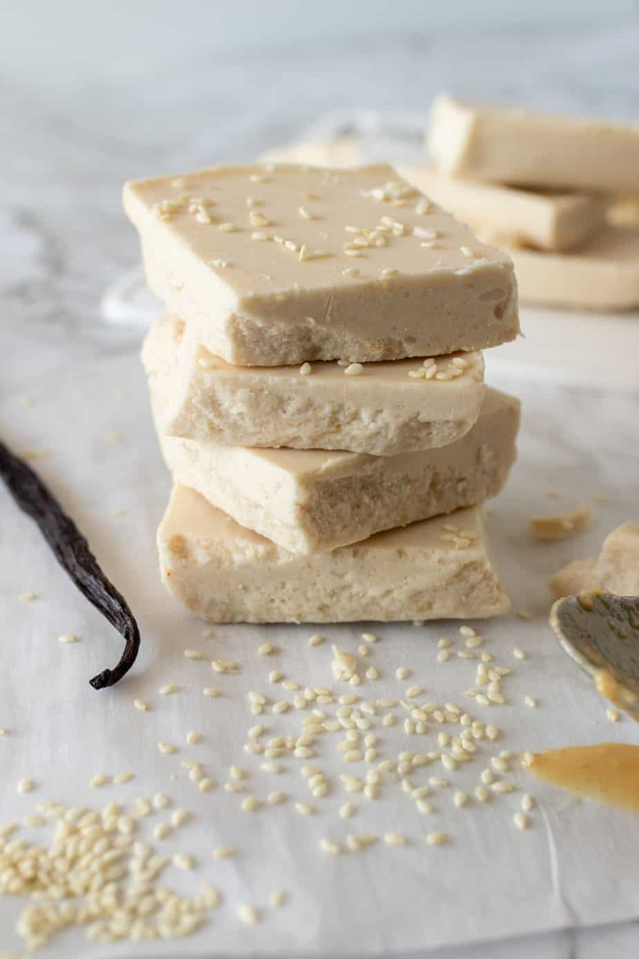 Vanilla Tahini Keto Fudge (Raw, Paleo, Dairy Free, Nut Free)