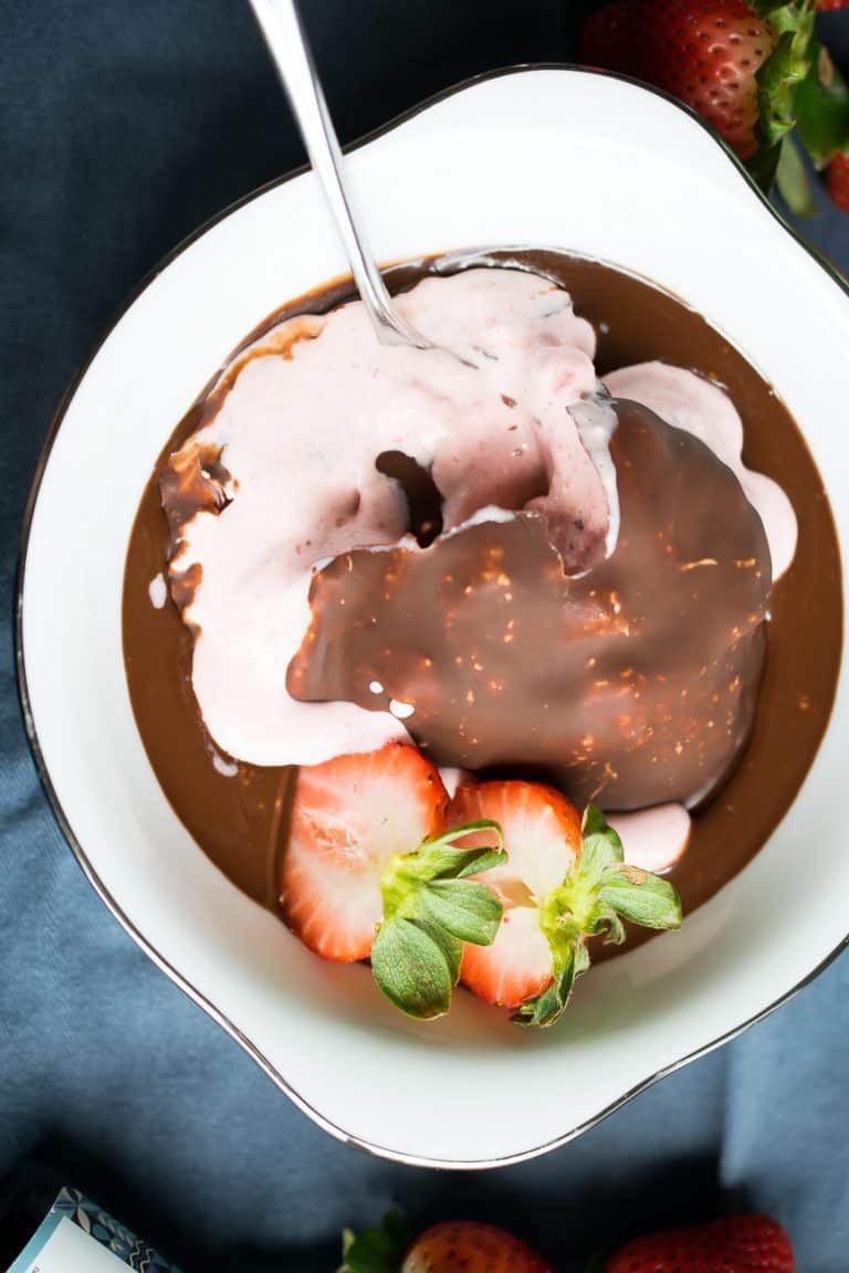 Strawberry Nice Cream with Magic Shell (Paleo, Low Carb, Dairy-Free)